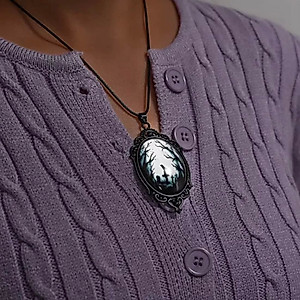 YWMAN Raven Cross Glass Pendant Necklace - Vintage Gothic Rope Chain Crow Choker - Mystic Witch Jewelry Gift Accessories