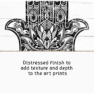 FerrisBuilt Black and White Buddha, Hamsa Hands, Mandala and Lotus Flower, Eclectic Wall Art, Boho Decor, Indie Decor - Set of (4) 8x10 UNFRAMED Prints