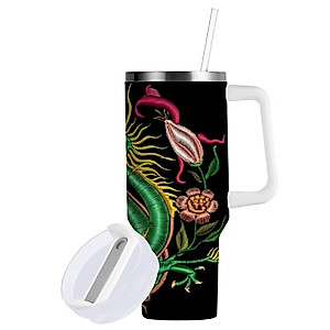 RPLIFE Cool Green Dragon Black 40oz Tumbler with Handle, Stainless Water Bottle, Insulated Tumblers with Handles