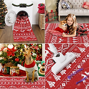 RUGSREAL Washable Christmas Area Rug Christmas Tree and Deer Boho Area Rugs Carpet Holiday Decorative Carpet Rug Velvet Foldable Coffee Table Accent Rug Farmhouse Dining Table Rug, 4' x 6'