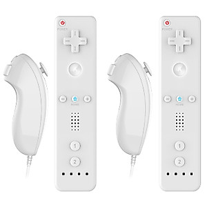 2 Pack Remote Controller Gesture Controller and Nunchuck Joystick Compatible for wii/wii u, Controller With Silicone Case and Wrist Strap - White