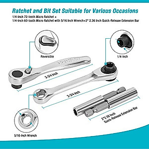 DURATECH 56-pieces 1/4" Mini Ratchet Wrench and Screwdriver Bit Set, 2 Set-in-1, 72-Tooth and 60-Tooth with Bit Socket Set, Storage Cases Included
