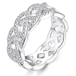 YL Women's Twisted Knot Rings 925 Sterling Silver Criss Knot Ring 18k White Gold Plated Cubic Zirconia Infinity Statement Rings-size8