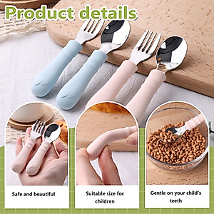HAKSEN Baby Forks and Spoons Set, 4 PCS Child and Toddler Safe Flatware, Perfect Length for Baby Spoons Self Feeding, Stainless Steel Cutlery with Silicone Handle