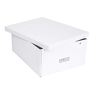 Bigso Katrin Collapsible Storage Box | Photo Storage Box with Labelframe for Easy Identification | Simple Assembly without Tools | Decorative Storage Boxes with Lids | 13.5″ x 17.6″ x 7.2″ | White