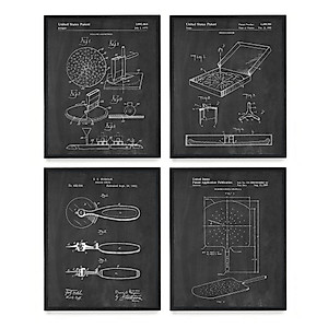 Wunderkammer Studio - Pizza Patent Poster Art - Pizzaria Wall Art - Kitchen Decor - Set of 4-11 x 14 Unframed Art Prints