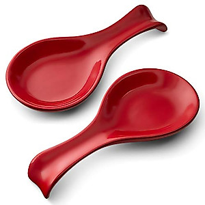 Ceramic Spoon Rest, by Kook, Spoon Rest for Stovetop, Kitchen Decor, Farmhouse Kitchen Decor, Ladle, Utensil Holder, Dishwasher Safe, for Home and Coffee Bar Accessories, Set of 2 (Cherry)