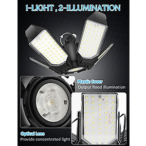 GHUSTAR LED Garage Light, 2 Pack Total 24000Lm Screw in Rotatable LED Shop Light for Barn Ceiling, Shed Angled Roof 6500K Bright Basement Lamp Fit for E26 Bulb Socket for Workshop, Attic, Utility