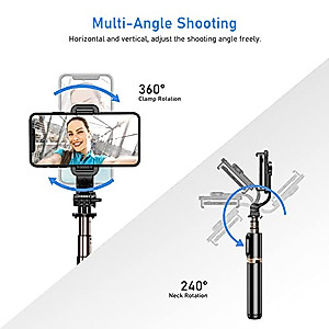Blukar Selfie Stick, 4 in 1 Extendable Bluetooth Selfie Stick Tripod - 360° Rotation Stable Tripod Stand with Detachable Wireless Remote, Compatible with GoPro, Small Camera and Smartphones(4.7-6.7")