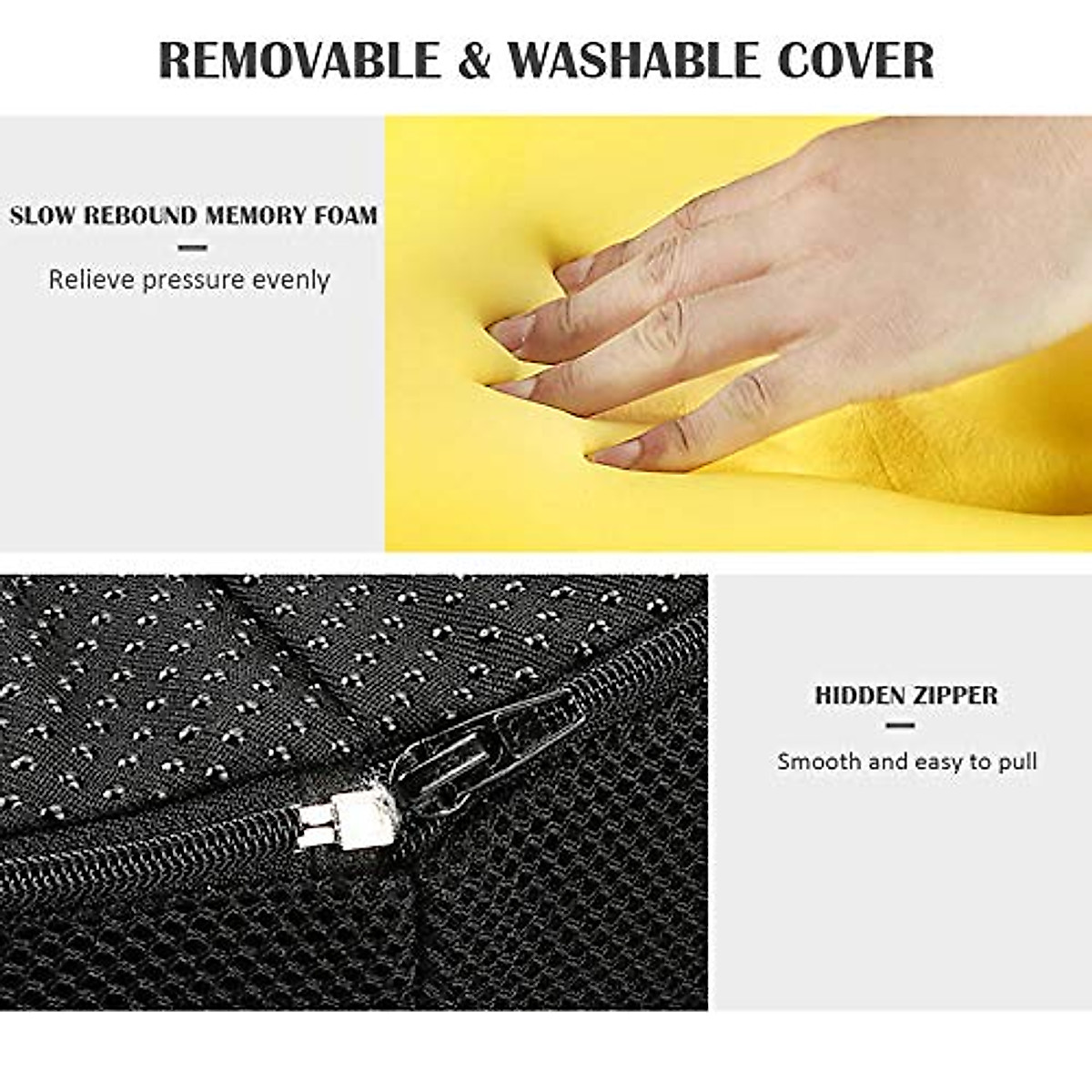 Memory Foam Seat Cushion for Office Chair-Coccyx Seat Cushion-Pain Relief Cushion-Orthopedic Seat Cushion Pillow-Ergonomic Contoured Posture Corrector-Short Plush-Grey