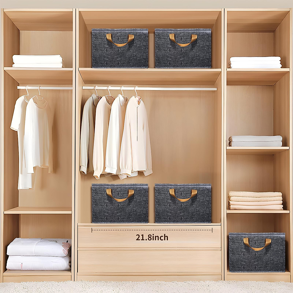 SHINYHARBOR 2Pcs Large Collapsible Closet Storage Bins 18"x11"x8”, Fabric Storage Organizer with Handles, Foldable Storage Basket Bins for Shelves, Blanket, Towel, Clothes, Books, Toys,Grey