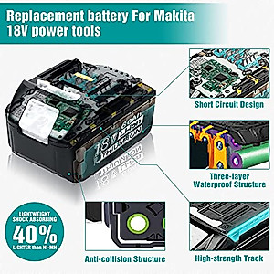Jialitt BL1860 6.0Ah Replacement Lithium-ion Battery for Makita 18V Battery BL1850B BL1850 BL1830 BL1840 BL1860 LXT Cordless Power Tools W/LED Indicator (2 Pack)