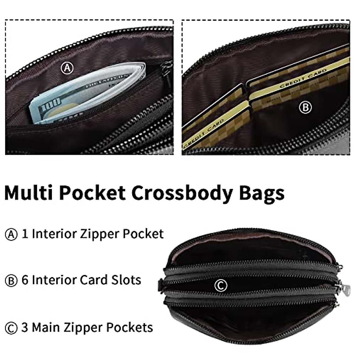 FUKUTAI Genuine Leather Crossbody Bags Shoulder Purses for Women - Real Leather Lightweight Soft Crossbody Bag Pocketbook (Black)