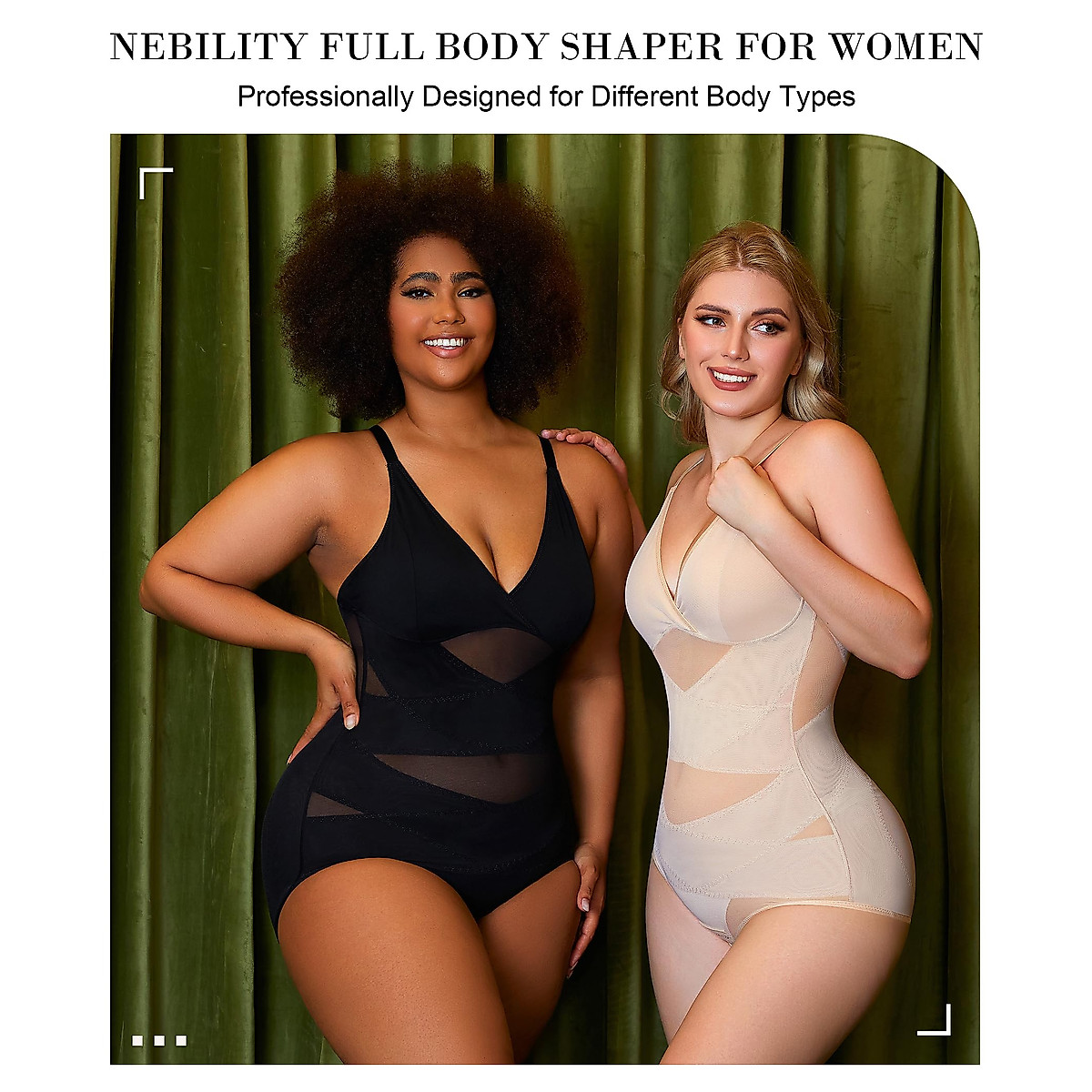 Nebility Women V Neck Shapewear Tummy Control Bodysuit Tank Top Full Body Shaper One Piece Cami Leotard (Large, Beige Normal Size)