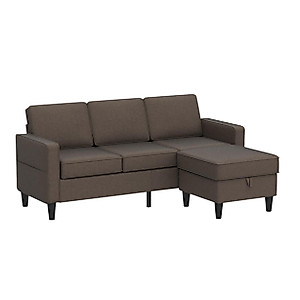 CECER Convertible Sectional Sofa Couch, 3-seat L-Shaped Couch with Storage Ottoman, Couches with Linen Fabric, Chasie Lounge for Small Space-Apartment/Upstairs Loft/Living Room (Coffee)