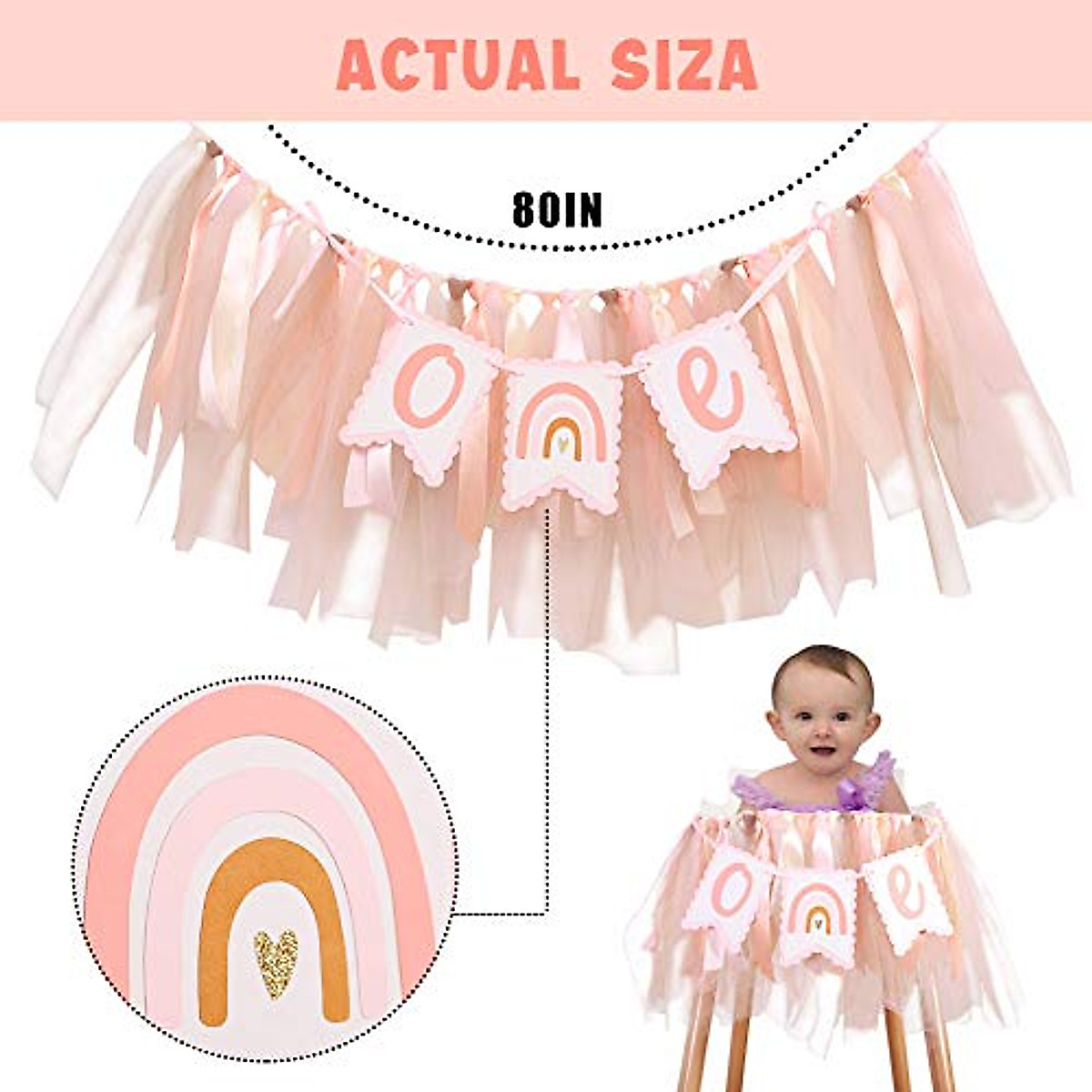 Bohemian 1st Birthday Banner - Bohemian Rainbow High Chair Banner, First Birthday High Chair Bunting Decoration, Silent and Neutral Modern Girl, Smash Cake Props, Photographer Photo Props.