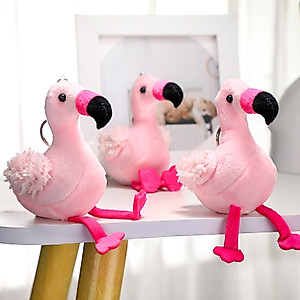 Jexine 9 Pieces Mini Stuffed Animal Plush Stuffed Doll Cute Small Stuffed Animal Hanging Ornaments Party Supplies Favors for Gifts Hawaiian Summer Beach Luau Party 5 Inch(Flamingo)