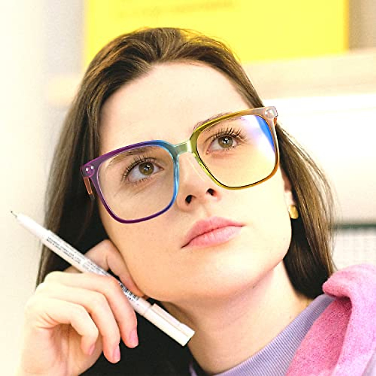 DTIUGUTAE Blue Light Blocking Glasses for Women Men Anti Glare Reduce Eyeglasses Computer Oversized(Rainbow)