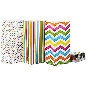 Hallmark Spring Pastel Party Favor and Wrapped Treat Bags, Assorted Designs (30 Ct., 10 Each of Chevron, Dots, Stripes) for Baby Showers, Birthdays, Easter, Mothers Day, Care Packages, May Day