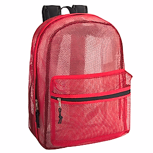 Transparent Mesh Backpacks for School Kids, Beach, Travel - Mesh See Through Backpack with Padded Straps (Red) Large