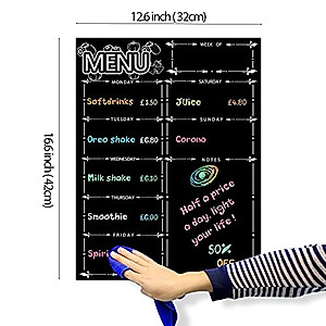 Magnetic Menu Board for Fridge, LiebHome Dry Erase Weekly Menu Planner/Family Calendar 16" x 12" with Grocery List and Notes (Black with 8 Markers)