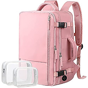 Hanples Travel Backpack for Women as Person Item Flight Approved, 35L Carry On Backpack, 16 Inch Laptop Backpack, Waterproof Backpack, Hiking Backpack, Casual Bag (Pink)