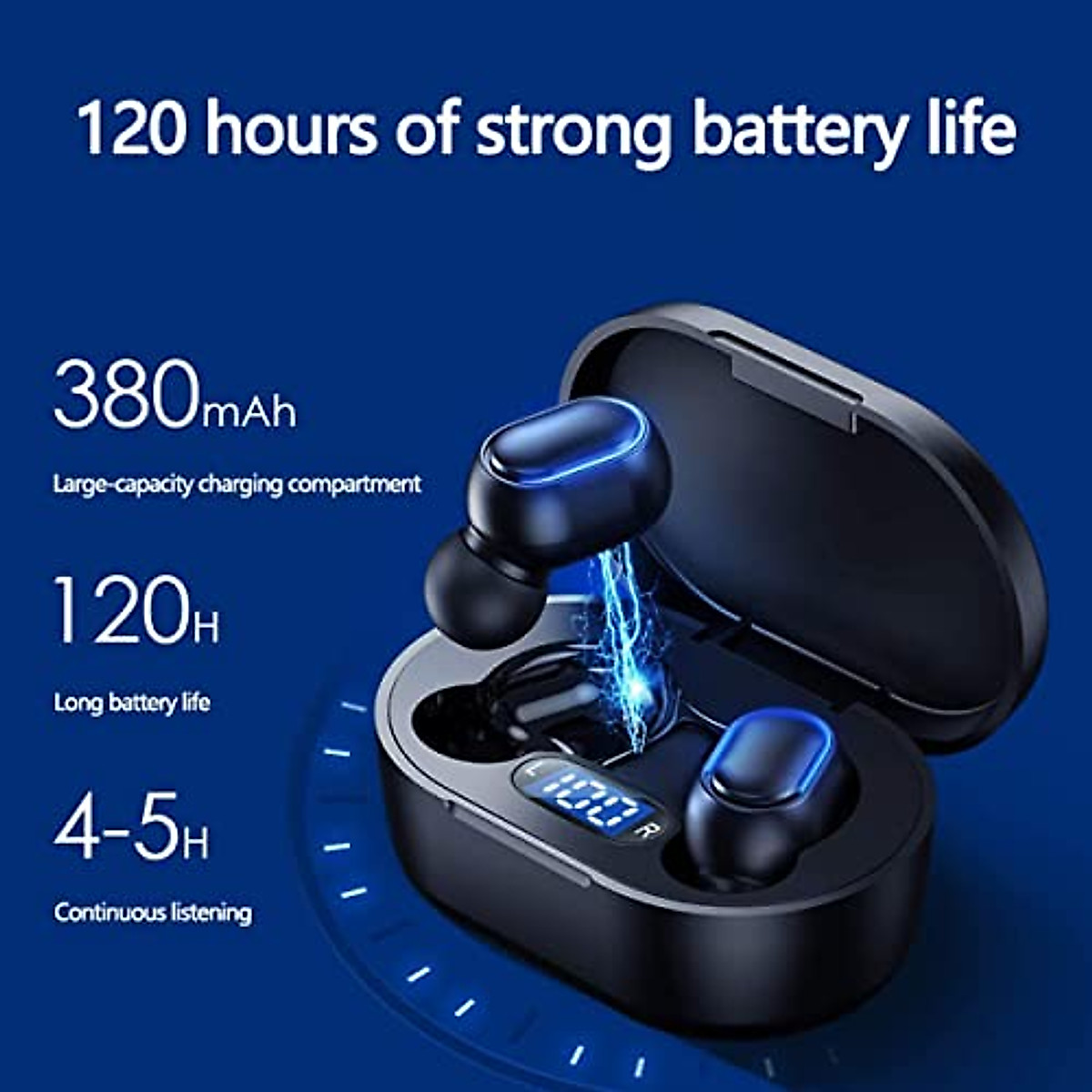 Wireless Earbuds, Bluetooth Headphones LED Display Charging Case IPX7 Waterproof with Microphone High-Fidelity Stereo Earphones for Sports Work