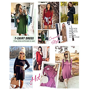 MOLERANI Women's Casual Plain Long Sleeve Simple T-Shirt Loose Dress (M, Purple)