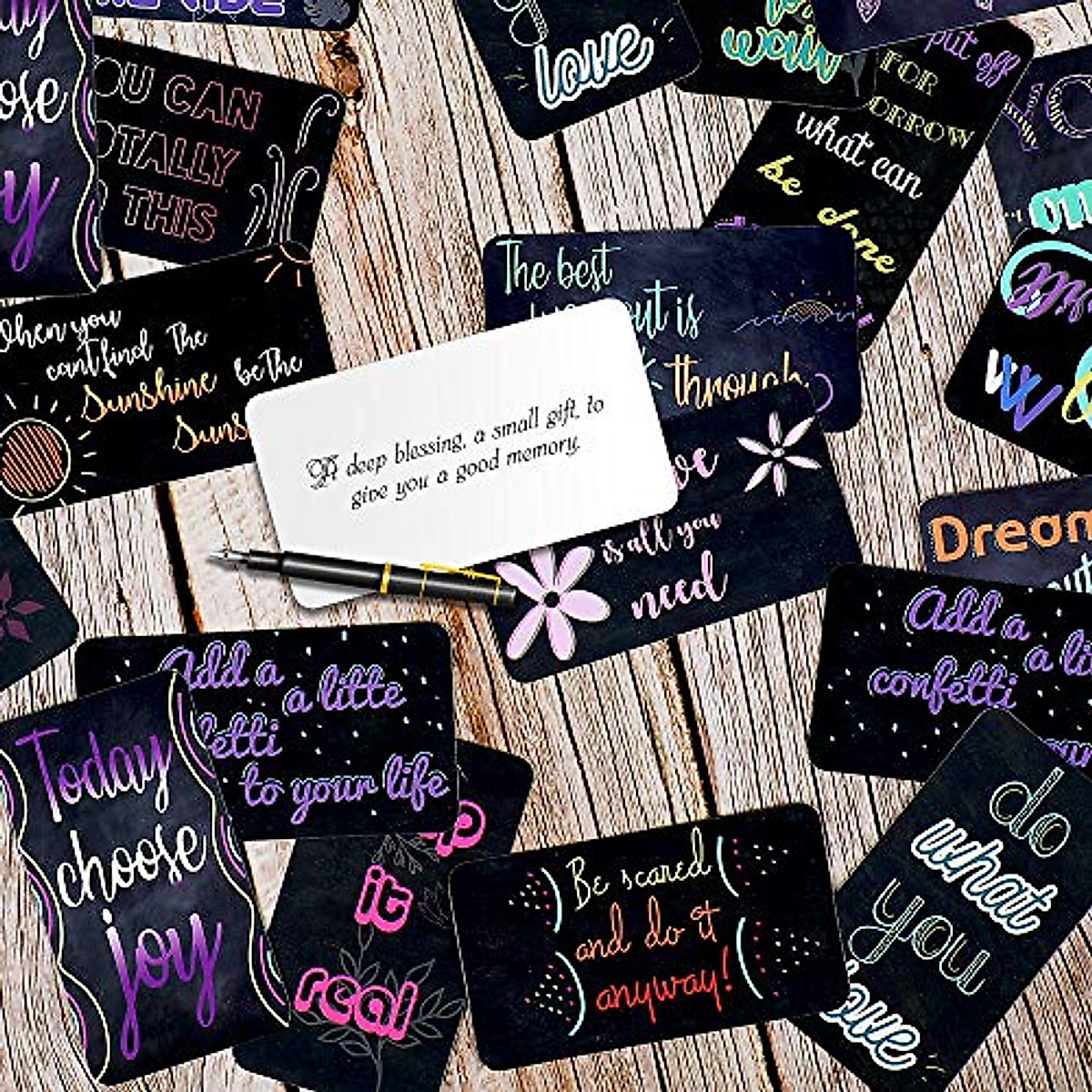SpringFlower 100 Pack Motivational Quote Cards-Positive Affirmation, Encouragement, Inspirational and Kindness note cards For Kids' Lunch Box-Chalkboard Design(Business Card Size and Blank Back)