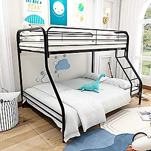 JURMERRY Twin-Over-Full Bunk Bed with Metal Frame and Ladder,Black
