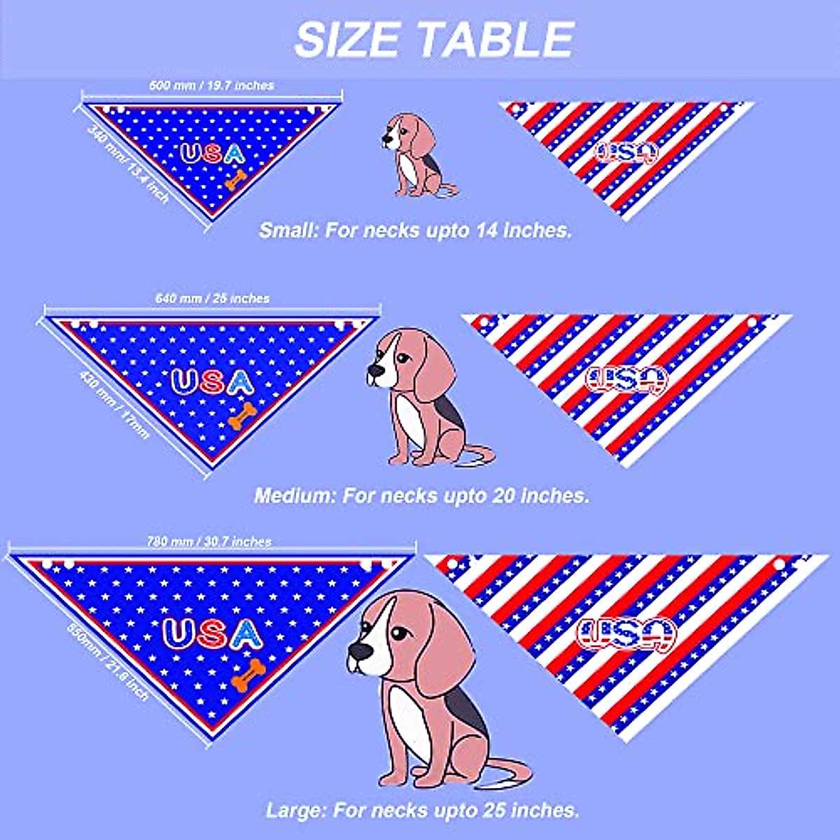 Dog Bandanas, NEVIRIGE Dog Bandana Scarf in 2 Pack, Triangle American Flag Pet Bandana Supply with Lanyard for Phone and Pet, Pet Accessories, S Size