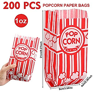 202 Pieces Popcorn Machine Supplies Bundle, Stainless Steel Popcorn Scoop and Popcorn Seasoning Dredge Shaker, 200 Pieces 1 oz Popcorn Bags for Home Kitchen Theater Movie Tool