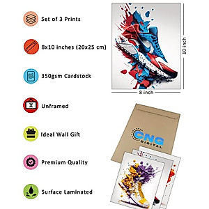 Hypebeast Sneaker Poster Sneakerhead Posters Set of 3 Unframed (8''x10'') Hypebeast Room Decor Cool Posters for Guys Bedroom Shoe Poster Sports Themed Wall Art Poster For Boys Room Wall Decor