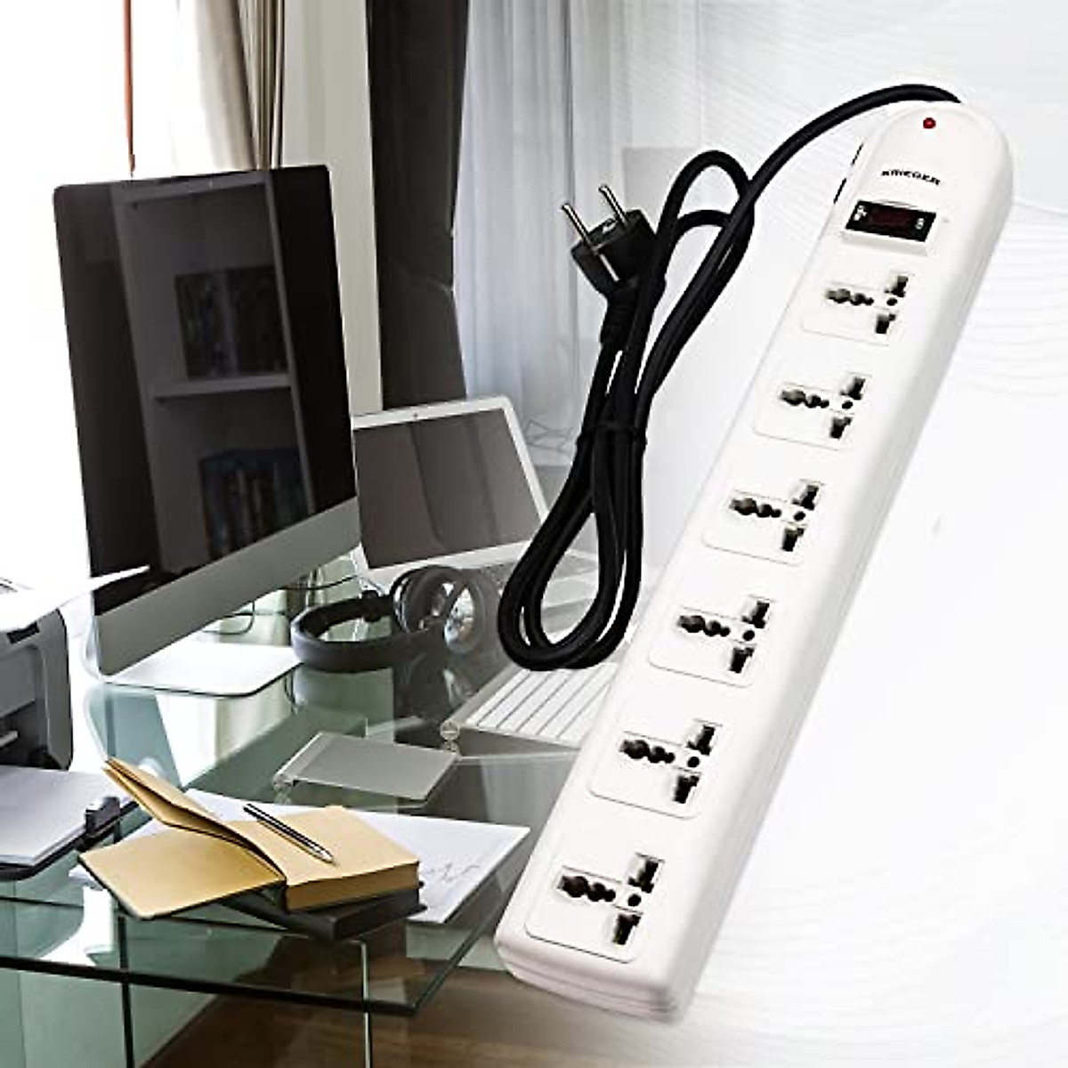 KRIEGER Universal Power Strip AC 220-240V Surge Protector With Heavy Duty German Schuko Plug For Computer, Printers, 6 Universal AC Outlets - Type E/F