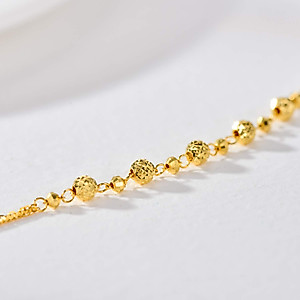 18K Yellow Gold Ball Bracelet Jewelry Gift for Women, Dainty Real Gold Italian Double Chain Bracelets Fine Jewelry Gift for Her, Wife, Girlfriend 6.5"+1"