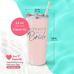 SassyCups Mother of the Bride Cup | Engraved Vacuum Insulated Stainless Steel Tumbler with Straw for Bride's Mom | Engagement Announcement | Bride's Mother | Bridal Party Travel Mug (22oz, Blush)