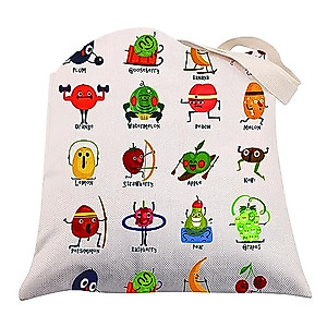 Funny Vegetable Fruit Canvas Tote Bag for Women Vegetable Print Tote Bag Reusable Grocery Bag Fruit Gift for Vegetable Lovers (Vegetable Tote Bag)