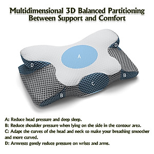 Cervical Pillow for Neck Pain Relief, Cervical Neck Pillow, Ergonomic Orthopedic Memory Foam Pillow with Pillowcase, Support Pillow for Side, Back, Stomach Sleepers (Gray)