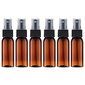 LISAPACK 1oz Spray Bottle Small (Amber, 6 Pack) Empty Plastic Mini Fine Mist Travel Size Atomizer, Tiny Sprayer for Little Perfume, Water, Cologne, Alcohol, Samples (Brown, 30ml)