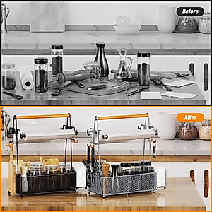 PHINOX Utensil Caddy, Silverware Caddy Condiment Caddy, Utensil Holder for Party, Picnic Flatware Caddy with Handle and Paper Towel Roll Holders, Utensil Cutlery Caddy for Camping, Kitchen (Silver)