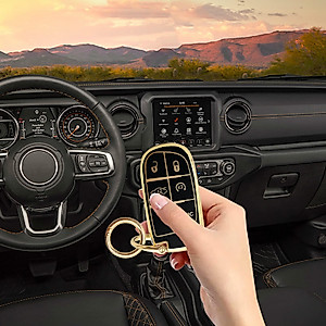 RBOKO for Jeep Key Fob Cover Keychain Soft Full Protection Key Case Shell, Car Accessories for Man,Girls, Women, Compatible with Jeep Smart Key 3 4 5 Buttons Protector(Black)