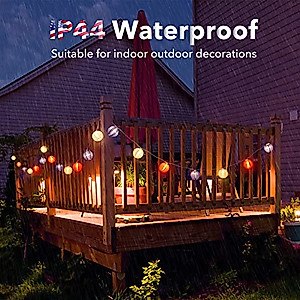 4th of July Lights - Lantern String Lights, 6.7 Feet 10 Waterproof Nylon Lantern Hanging Globe Light, Plug in Connectable Decorative Lights for Independence Day Yard Garden Fourth of July Decor