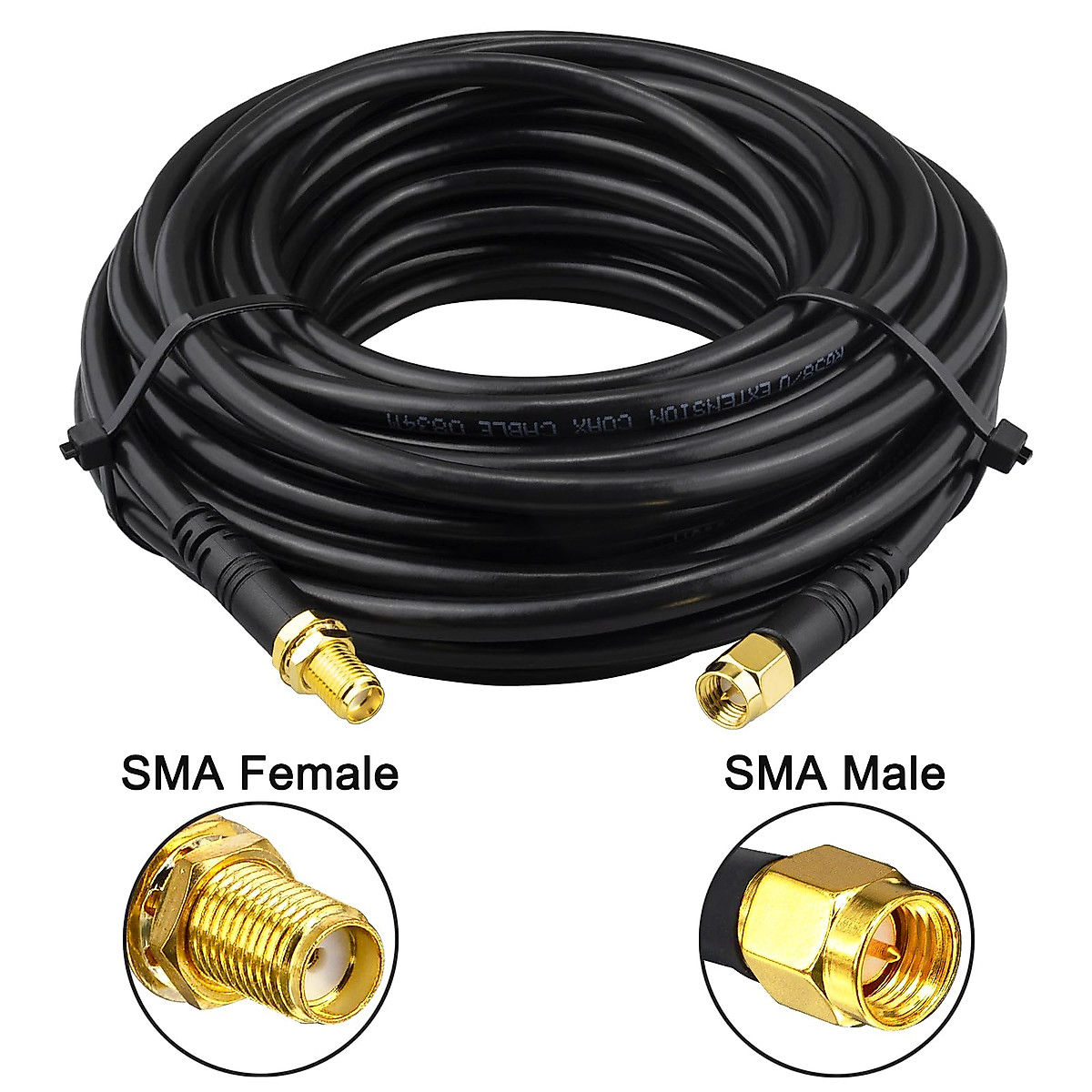 BOOBRIE SMA Cable Extension 32.8Ft Molded RG58/U SMA Male to SMA Female Cable SMA WiFi Antenna Extension Cable 50ohm SMA Coaxial Pigtail for 3G 4G LTE Low Loss WiFi Wireless LAN Router GPS(Not for TV)