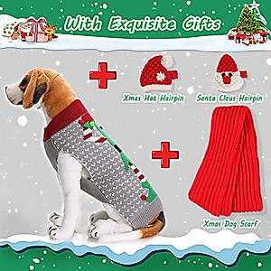 SGQCAR 4Pieces Ugly Christmas Dog Sweater with Scarf and Hairpin Xmas Pet Dog Winter Knitwear Elf Dog Clown Sweater Holiday and Party for Small Medium Dogs Cat