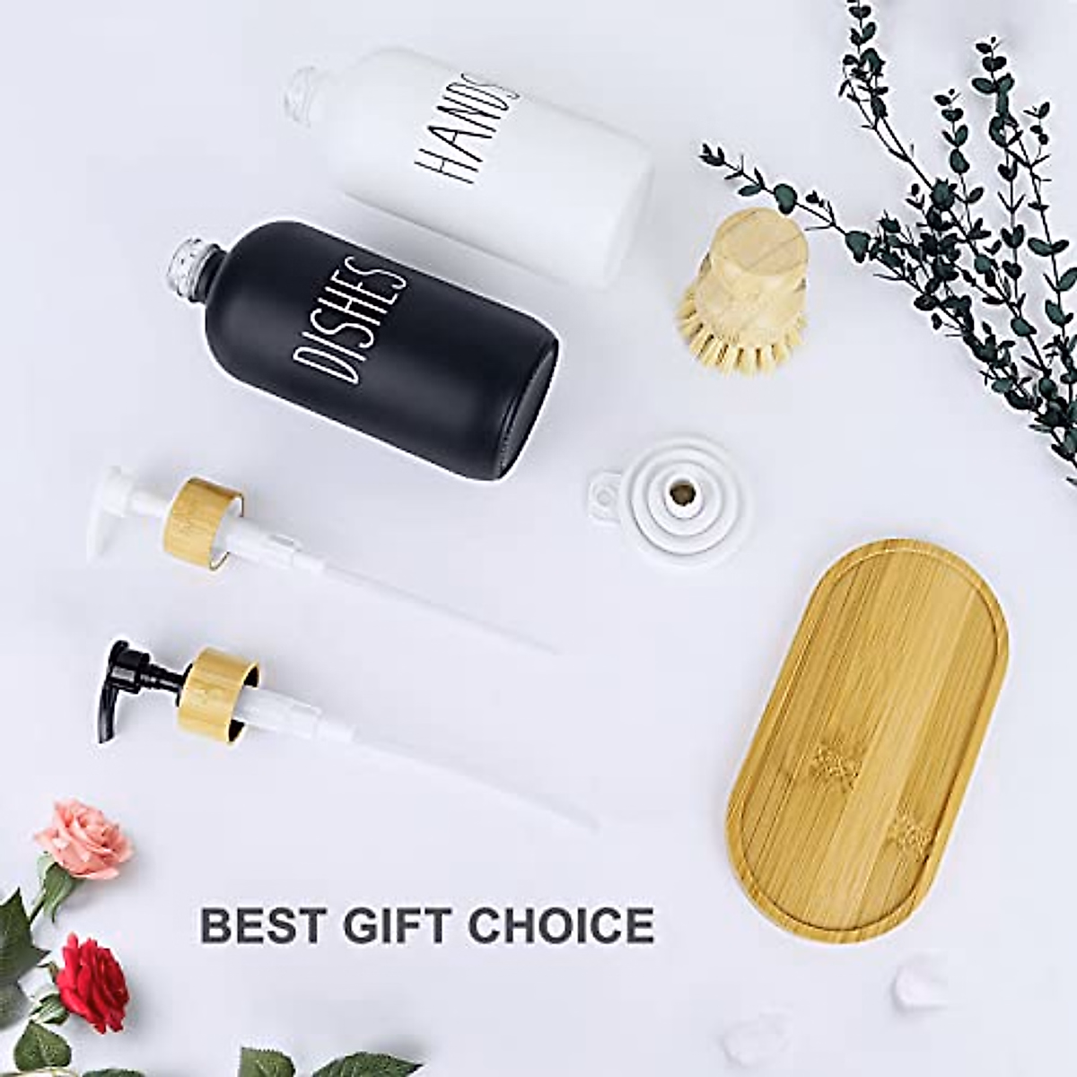 Soap Dispenser 2 Pack, Dish Soap Dispenser for Kitchen Sink, Hand Soap Dispenser Bathroom, 16 oz Glass Soap Dispenser with Rust Proof Pump, Modern Farmhouse Kitchen Decor (Black & White)