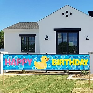 Cute Cartoon Little Yellow Duck Happy Birthday Banner Backdrop Animal Theme Decor Decorations for Yard Sign Gender Reveal Ducky Duck Bday 1st Birthday Party Supplies Background Photo Booth Props Gift