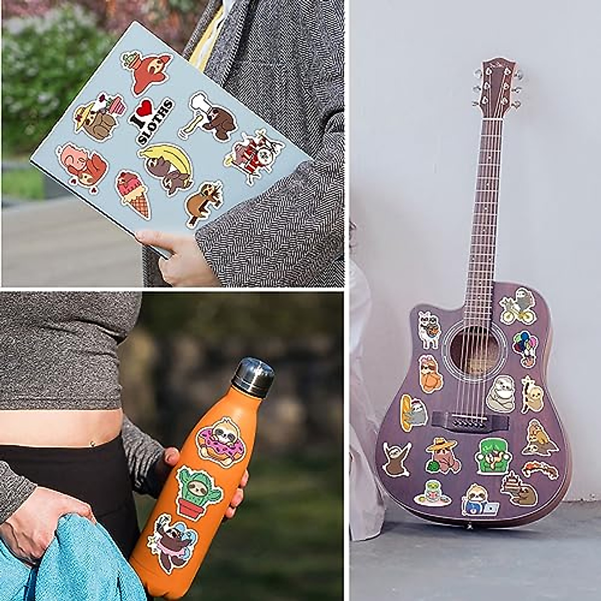 Amaxiu 100Pcs Cute Sloth Stickers, Kawaii Animal Decals Waterproof Cartoon Stickers Vinyl Water Bottles Stickers Sloth Lovers Gifts for DIY Decoration Scrapbook Luggage