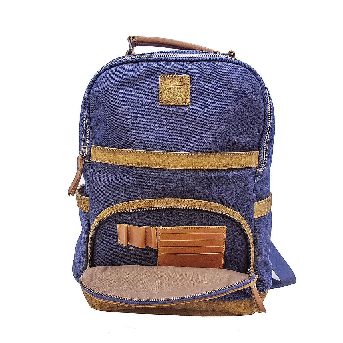 STS Ranchwear Traveling Outdoor Casual Everyday Blue Bayou Collection Denim Backpack with Adjustable Leather Shoulder Straps, One Size