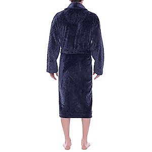 Majestic International Crossroads 48" Jacquard Plush Bathrobe Luxury Spa Lounge Robe, Navy (Plush), Small/Medium