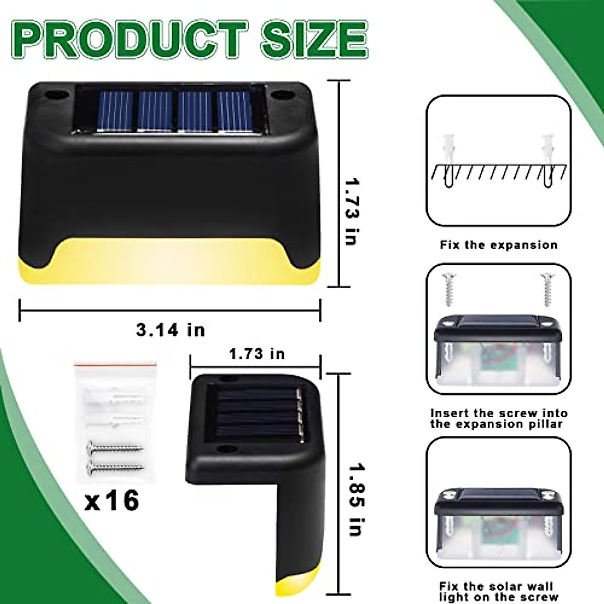 K.E.J. Solar Deck Lights Outdoor Waterproof LED Step Light Landscape Lighting Solar Lights Porch Decor for Fence, Stairs,Step,Yard,Patio,Driveway,Pathway,Yard,Backyard and Garden